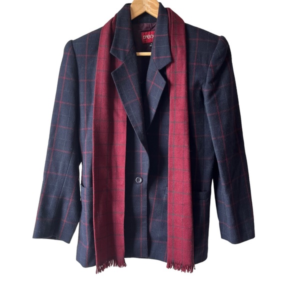 Jackets & Coats | Vintage Sasson Navy With Green Red Windowpane Plaid ...